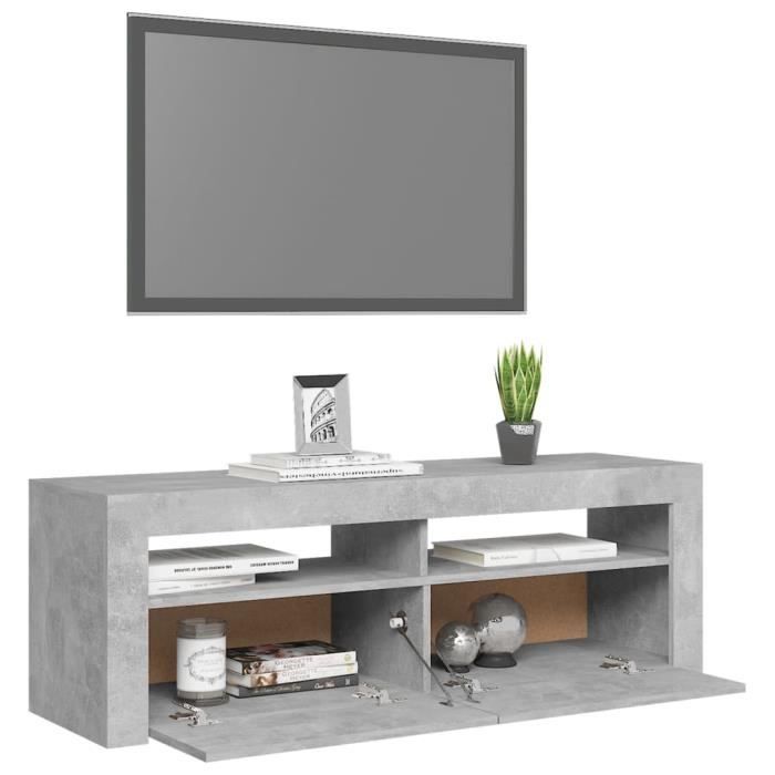 Meuble TV - TMISHION - YID - Gris béton - 120x35x40 cm - Lumières LED ...