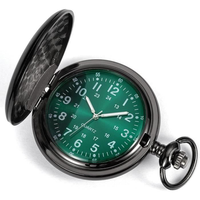 Ma montre de poche à quartz vintage avec chaîne, boîtier noir, mariage ...