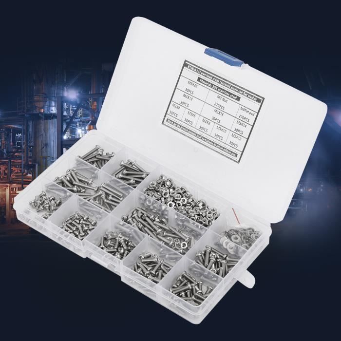 YOSOO Écrou à vis M3 810pcs Kit d'assortiment de joints de vis et d'écrous en acier inoxydable ...