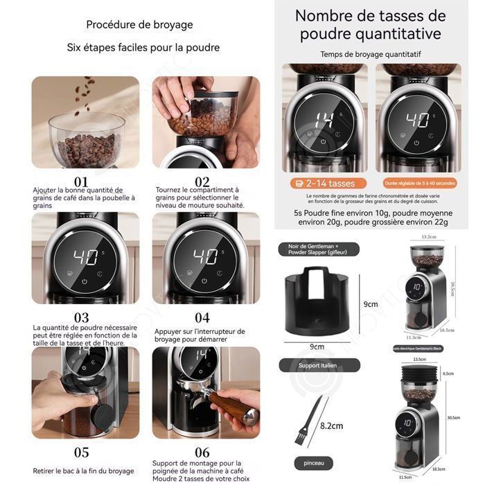 Moulin à café INN® 25 niveaux de broyage Épaisseur réglable broyeur de ...