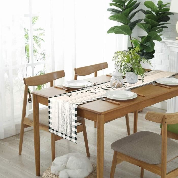 Chemins De Table Carreaux Buffle Noir Blanc Vichy 40 X 140 Cm Chemins ...