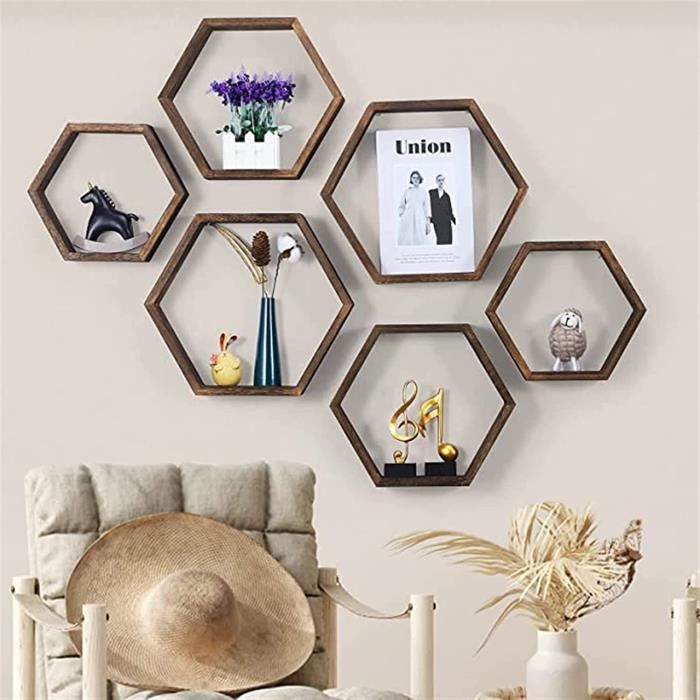 Étagères flottantes hexagonales, Ensemble de 6 étagères murales en nid ...