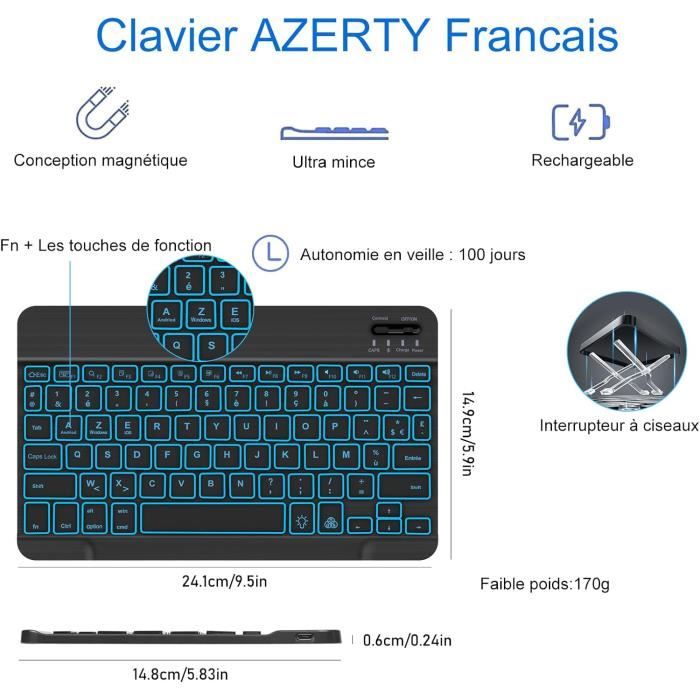 Clavier Rétroéclairé Bluetooth 11'' - Azerty Portable Clavier Pour Mac ...