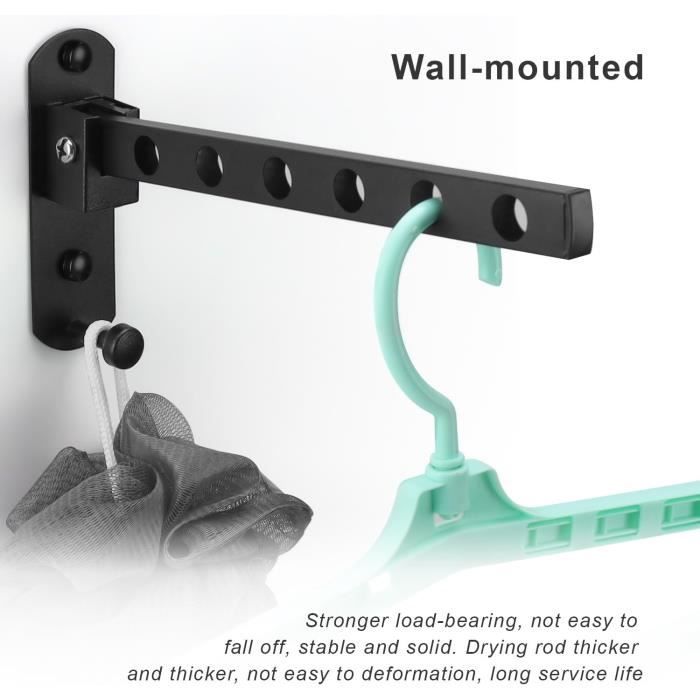 Porte Cintre Mural Noir, Penderie Murale, Etendoir Mural Rabattable ...