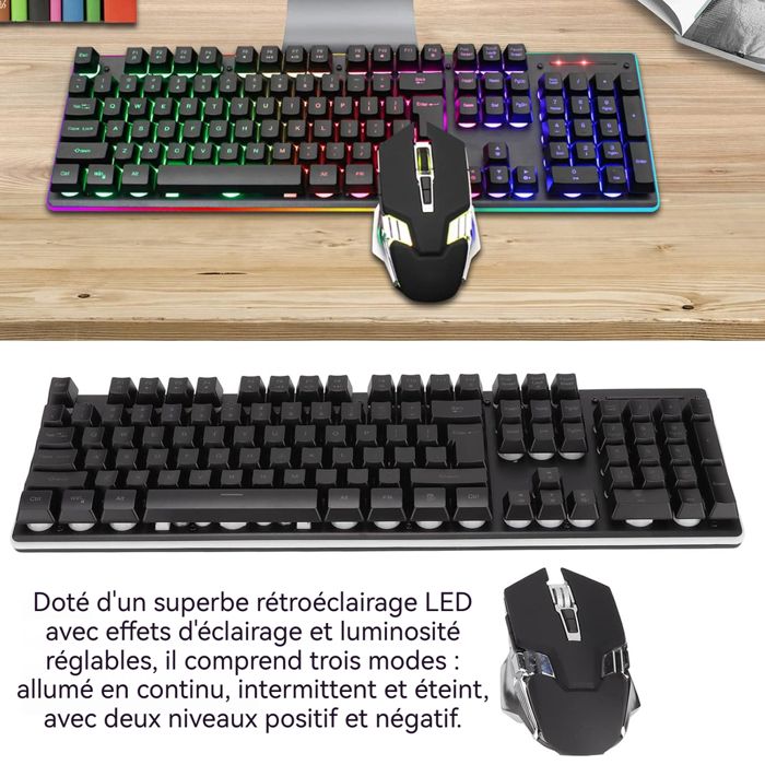 A Clavier et Souris 2000mAh Ensemble clavier et souris rechargeables et ...