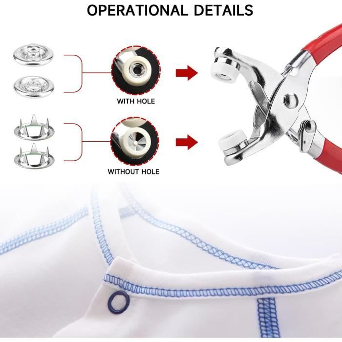 200 Kits 9,5Mm Boutons-Pression Avec Pinces Attaches Pression À Œillets ...