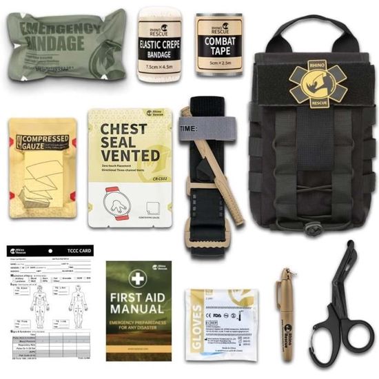 RHINO RESCUE IFAK Kit Trauma Noir, Molle Urgence Premiers Secours, EMT ...