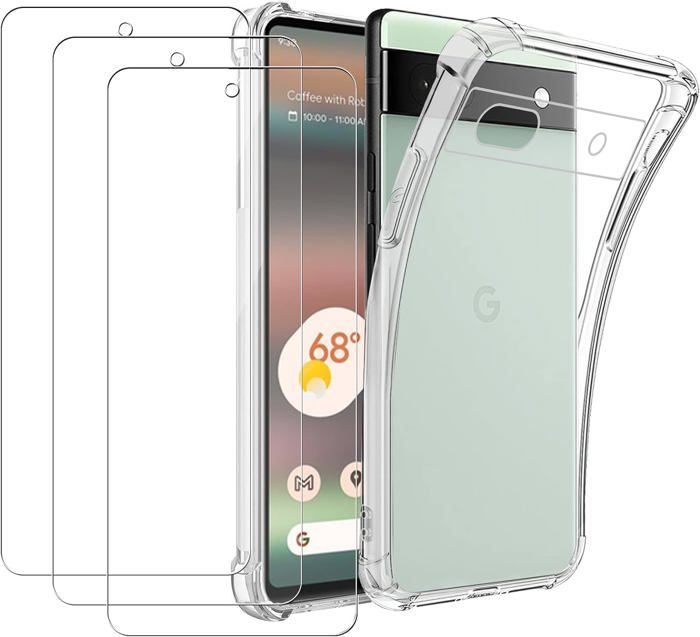 Coque pour Google Pixel 6A+3 Pièces Protection écran Coins Renforcés ...