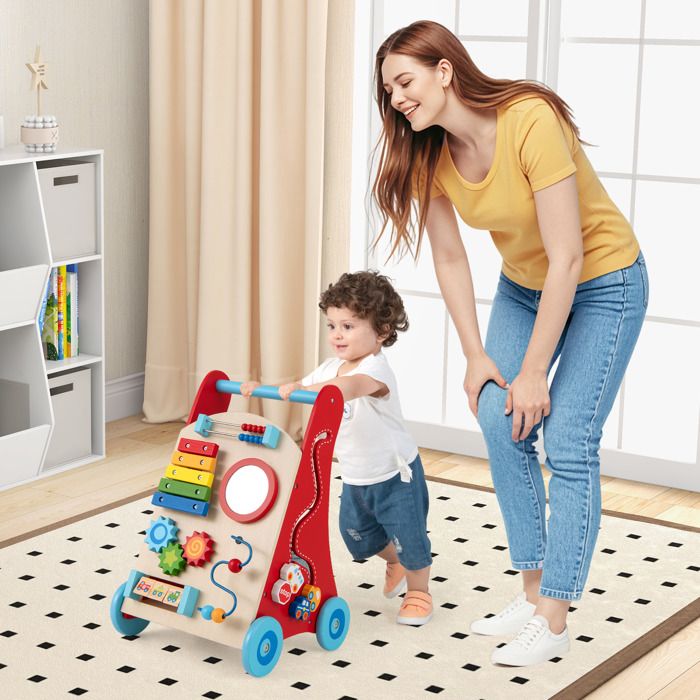 GOPLUS Trotteur en Bois, Chariot de Marche Montessori pour Bébé ...