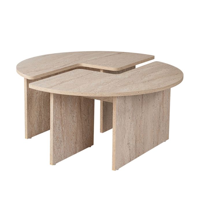 APIX - Table basse ronde duo effet travertin 90cm - Cdiscount Maison