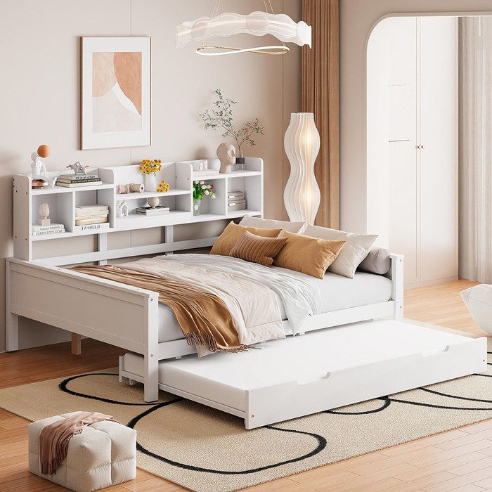 Lit combiné extensible 140x200 cm en bois massif Lit gigogne 90x190 cm ...