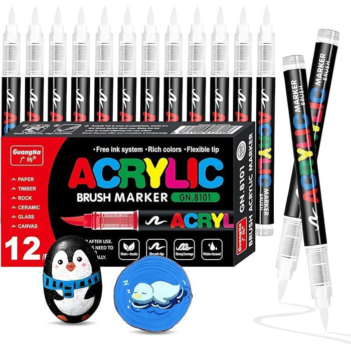 12 White Acrylic Felt, Liquid Acrylic Pens Direct Acrylic Paint Marker ...