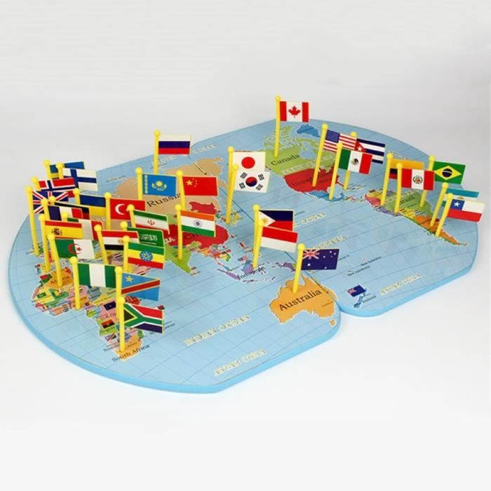 MARAYAN World map Carte du Monde enfant avec 36 drapeaux renseignés au ...