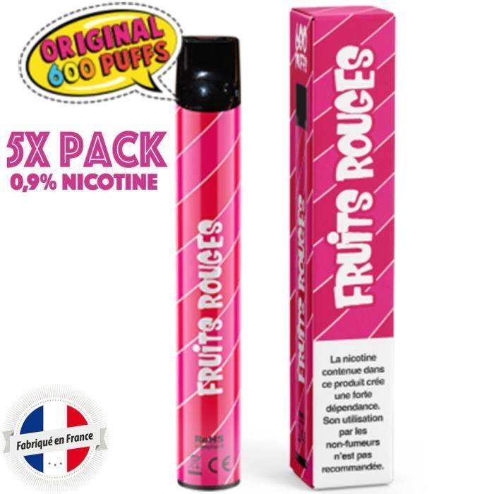 5 x PUFF jetable FRUITS ROUGES Cigarette électronique 600 PUFF 0,9% de ...