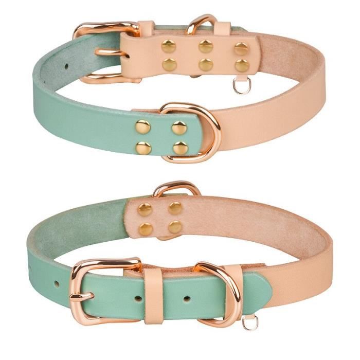 S - Vert Clair - Collier pour animal de compagnie en cuir de vache ...