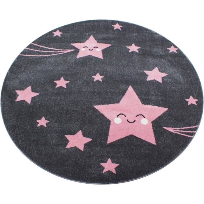 Tapis - Enfant - Étoile Filante - Gris-Rose - 160x160 cm - Rond ...