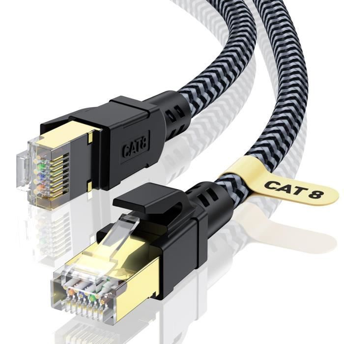CABNEER Câble Ethernet 8M, RJ45 Cat 8 Câble Réseau 40Gbps 2000MHz Haut ...
