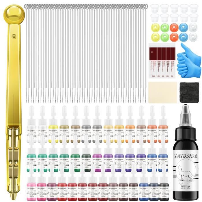 TATOOINE Kit de Tatouage Hand Poke à Stick 50 PCS Aiguilles 3RL avec 40 Couleurs Encres Kit d ...