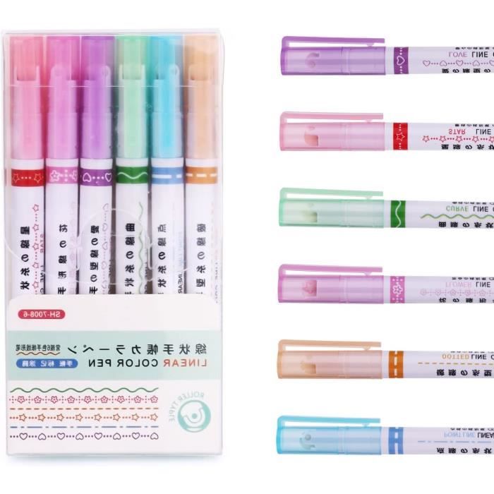 6Pcs Stylos Surligneurs Courbes, Colorés Lot Surligneurs Stylos À ...