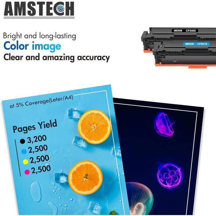 4-Pack of 203X 203A Toner Cartridges for HP 203X 203A CF540X CF540A ...