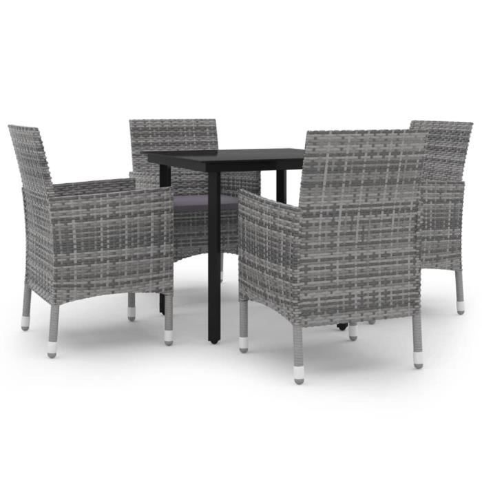 LEX Mobilier à dîner de jardin coussins 5 pcs Résine tressée Verre ...