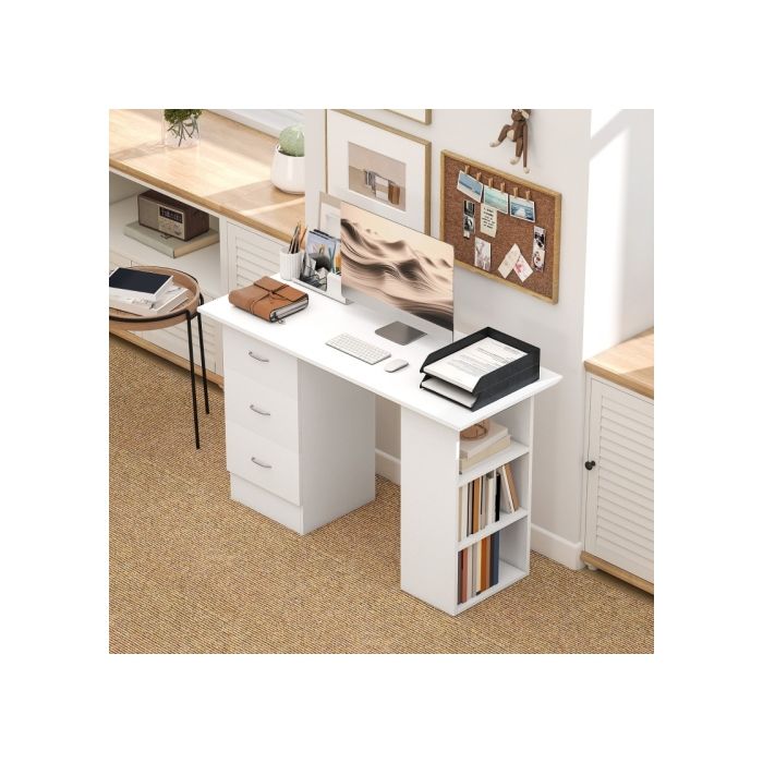 HOMCOM Computer Desk, Writing Table, PC Workstation with 3 Storage ...