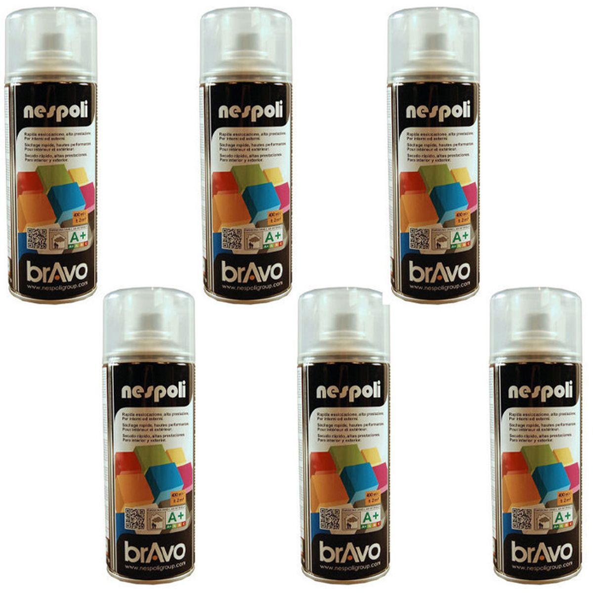 Lot de 6 bombes vernis brillant transparent - Aérosol NESPOLI 400ml ...