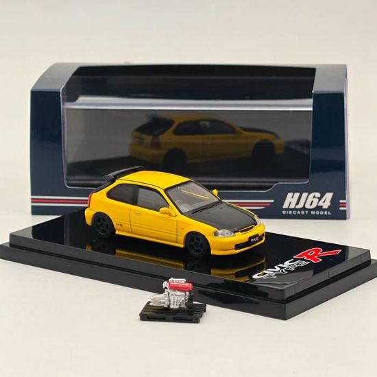 Hobby Japan 1:64 Honda Civic Type-R (EK9) Custom Yellow with Engine Diecast Car HJ643016BY ...