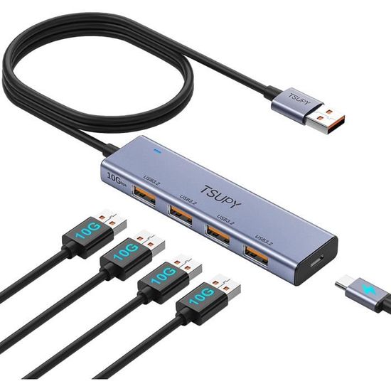 Multi Usb3.2,Multiprise Usb 3.2,Adaptateur Aluminium,120Cm Cable Multi ...