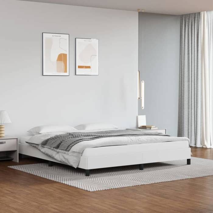 CHIC Lit Double 2 Personnes Cadre de lit Blanc 160x200 cm Similicuir ...