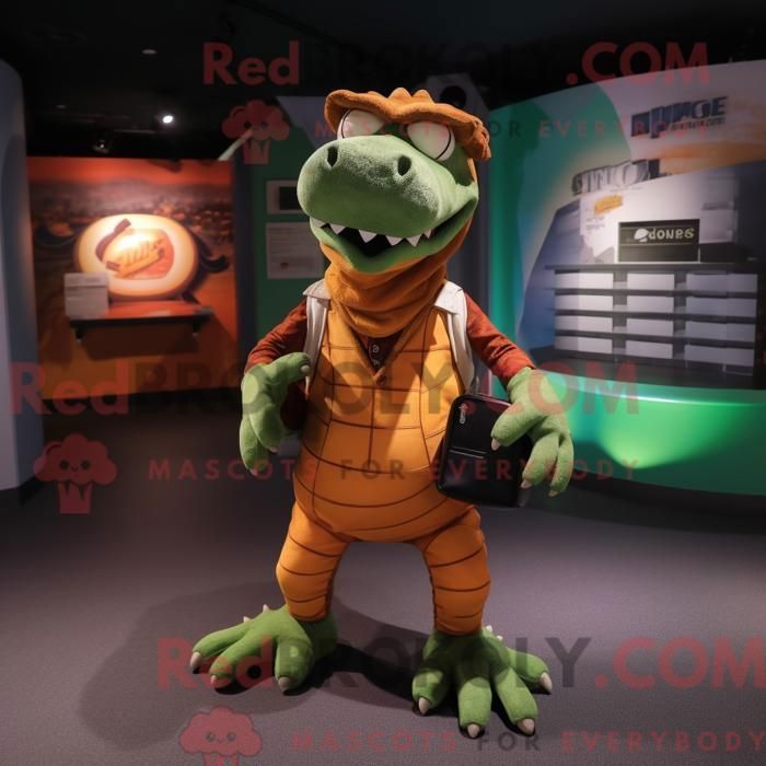 Costume mascotte de crocodile rouille habillé d un body et de ...