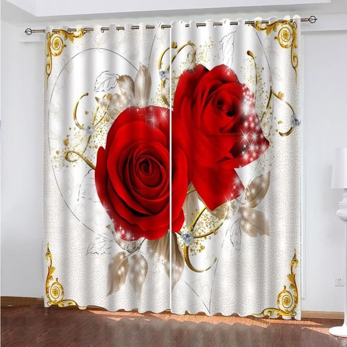 Lot De 2 Rideau Occultant Enfant L 120 X H 140 Cm 3D Fleur Rose Rouge ...