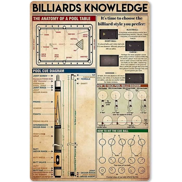 Plaque en métal The Anatomy of A Pool Table Infographic Poster ...