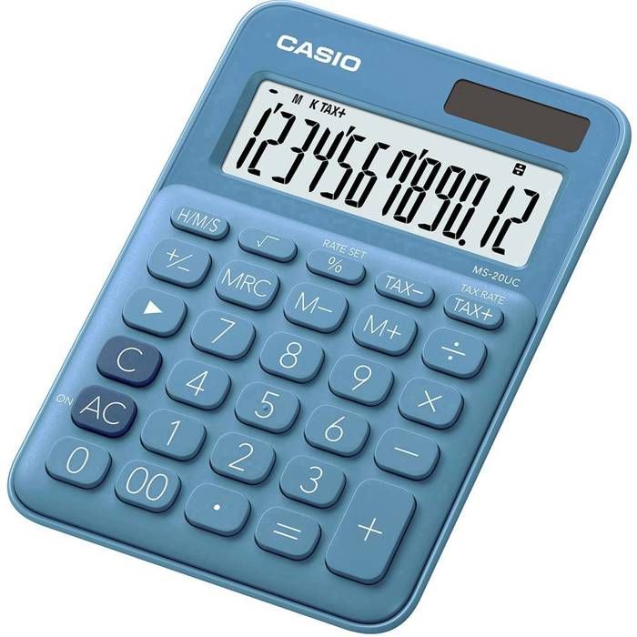 Casio MS-20UC-BU Calculatrice de bureau bleu Ecran: 12 solaire, à pile(s) (l x H x P) 105 x 23 x ...