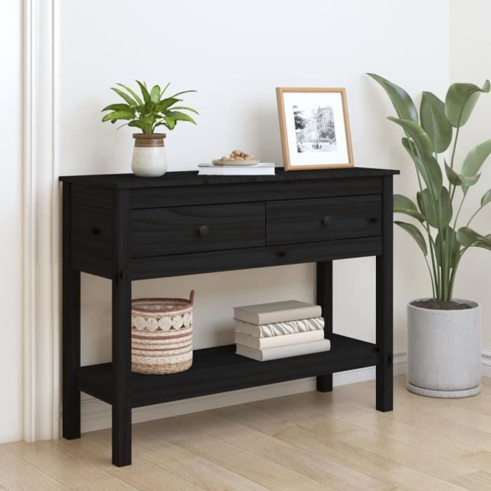 FIMEI Table Console Noir 100x35x75 cm Bois Massif de Pin-628 ...