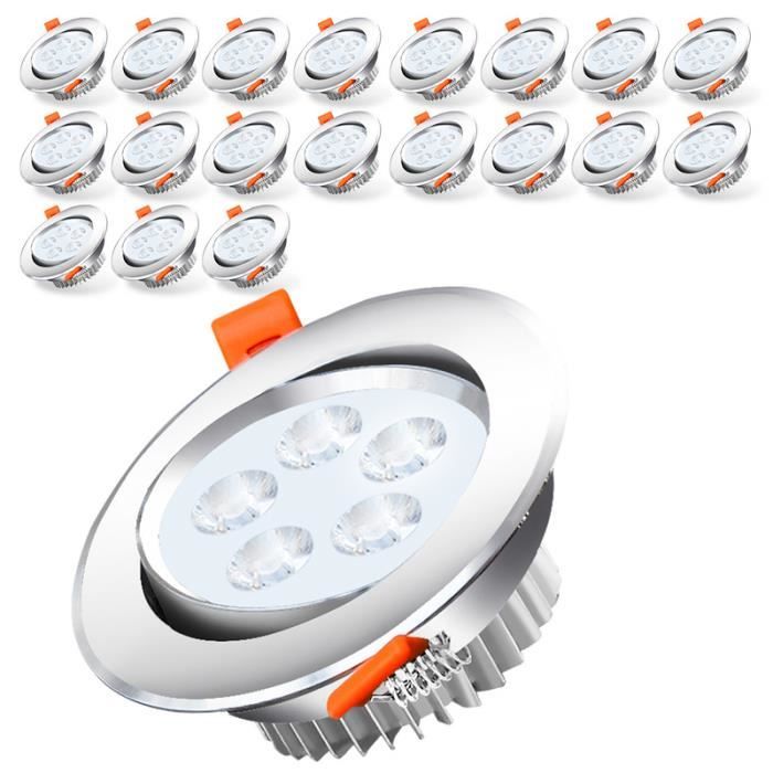 Jiubiaz 20x spot LED spot encastrable set plafonnier spot encastrable IP44 5W Blanc chaud LIGNE ...