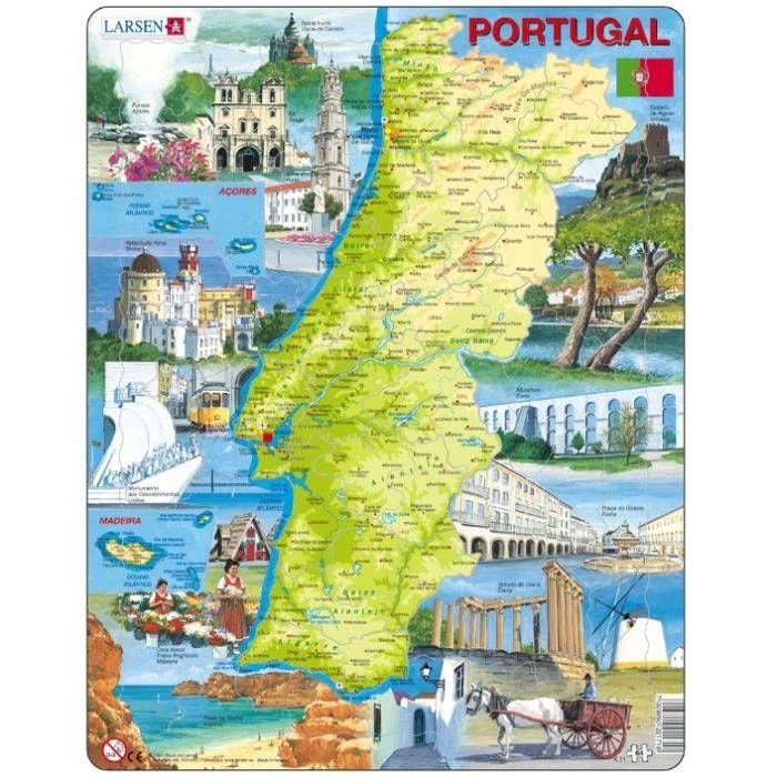 Puzzle 64 pièces Puzzle Cadre - Carte du Portugal (en Portugais ...