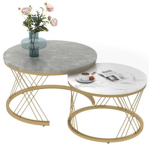 Merax Table basse gigogne moderne, ensemble de table basse en placage ...