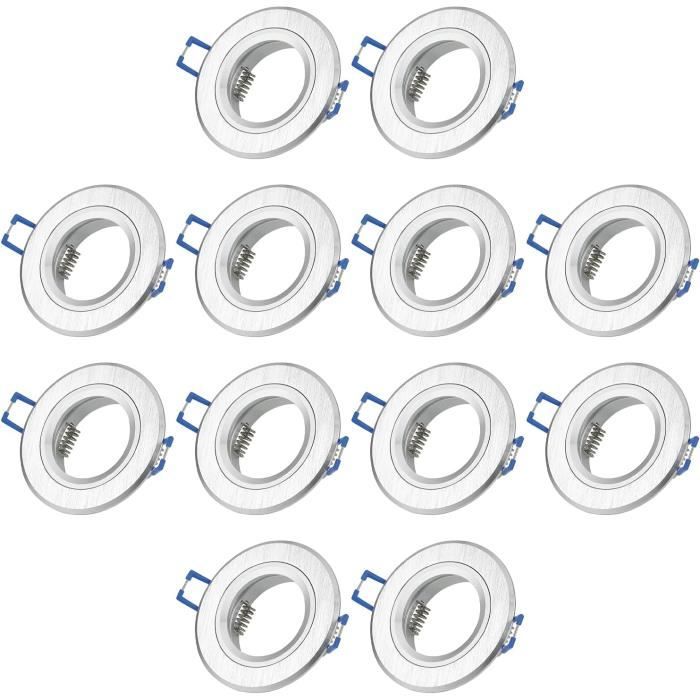 Lot de 12 spots encastrables en aluminium brossé - Cadre de montage ...