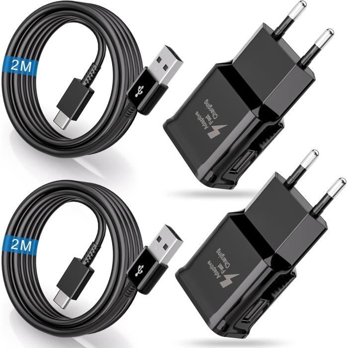 2-Pack Chargeurs Usb, Chargeur Rapide Avec Câble De Charge De 2M,Type C ...