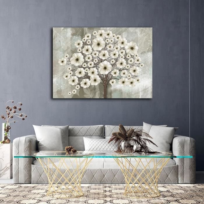 Tableau Moderne Salon Arbre De La Vie Fleurs Blanc Abstrait Peintures ...
