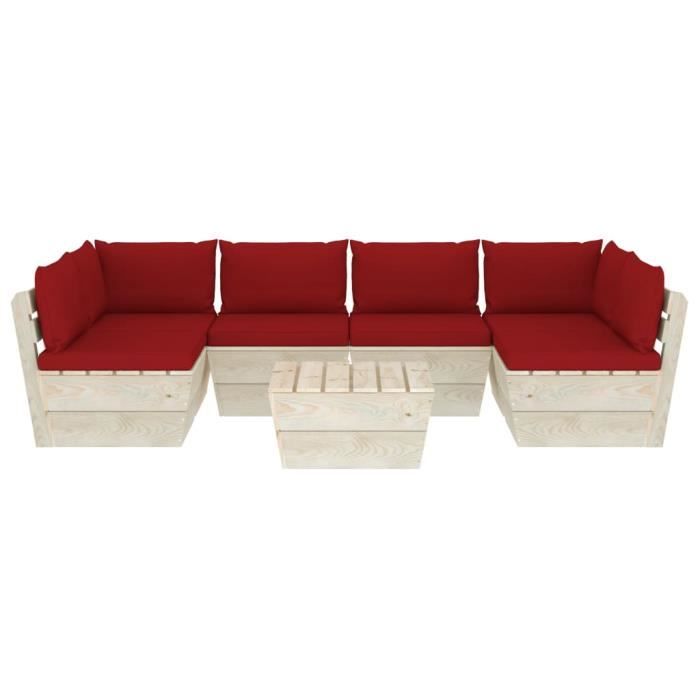 Fdit Salon de jardin palette 7 pcs avec coussins Épicéa ...