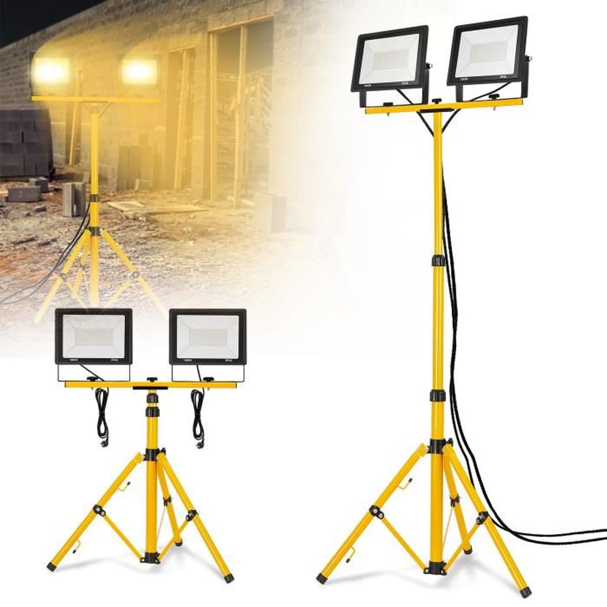 XMTECH 2x 100W LED Spot Projecteur exterieur avec Trépied télescopique ...