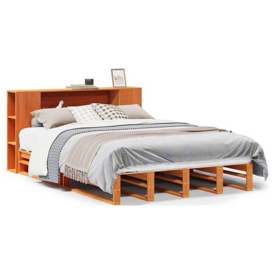 Lit Double Contemporain | Lit bibliothèque |sans matelas| cire marron ...