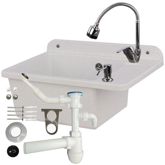 Lavabo plastique gris clair 51 cm avec siphonne tirette et vidange ...