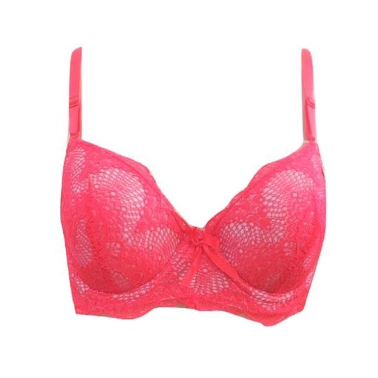 Soutien gorge 85B push up dentelle rose fluo lingerie femme Rose Rose ...