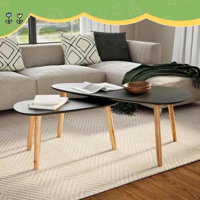 LIA Ensemble De Tables Basses 2 Pcs Bois De Pin Massif Noir - 7064170351587 - Cdiscount Maison