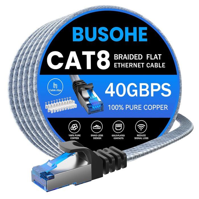 BUSOHE Cat 8 Câble Ethernet 12m, Câble Réseau LAN Gigabit RJ45 Plat ...