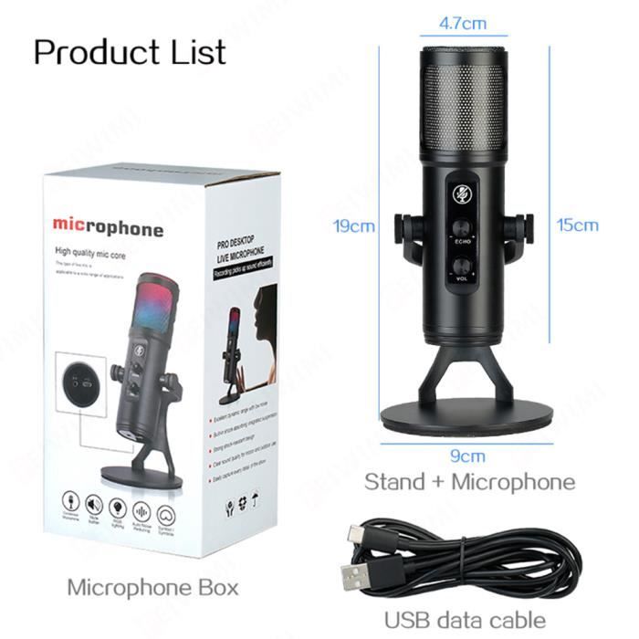 Le noir Microphone professionnel à condensateur USB rvb, pour ...