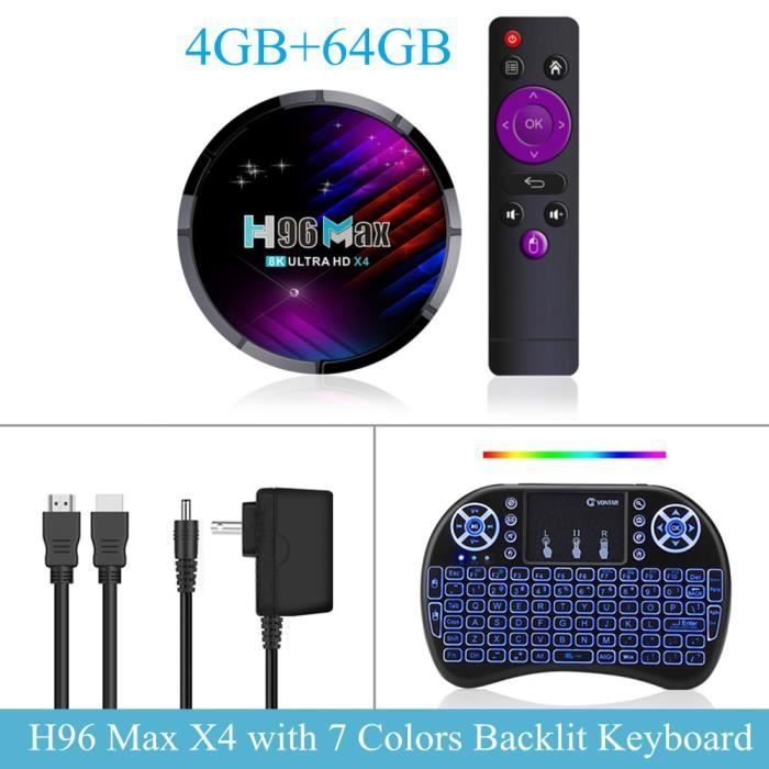 Ue Plug - Clavier 4 Go 64 Go i8 - Boîtier Smart TV H96 MAX X4 Amlogic ...